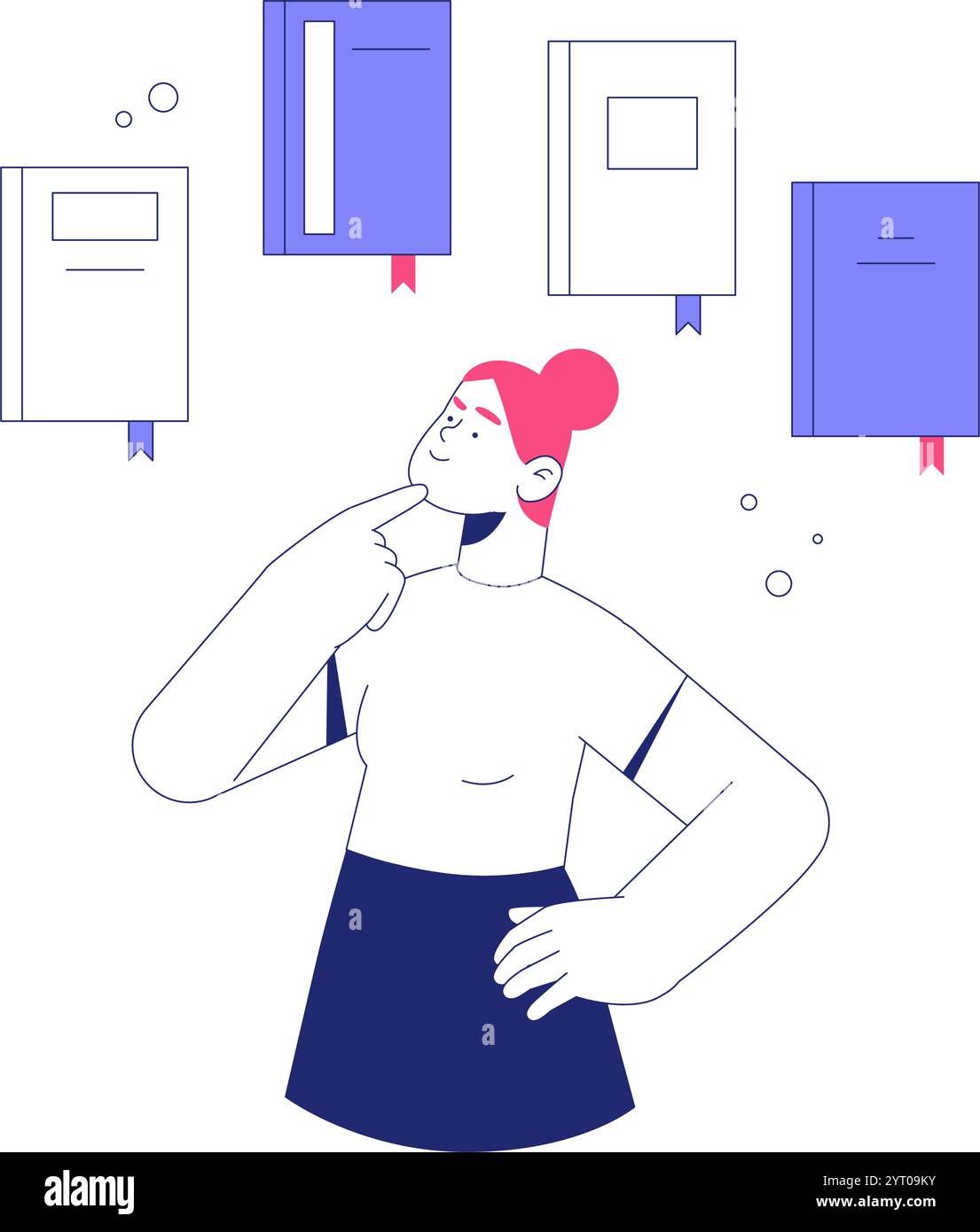 Female Character Choosing A Book In Flat Vector Illustration ...