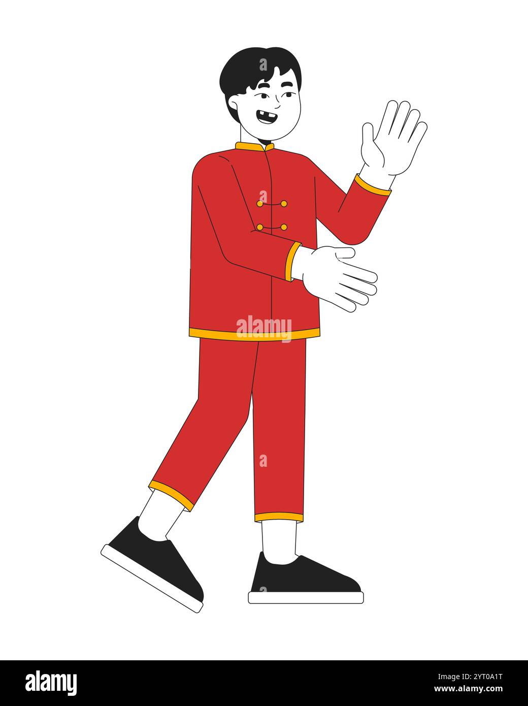 Chinese boy child in traditional tang suit clapping excited 2D cartoon ...