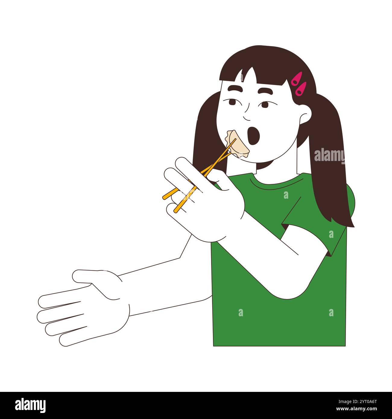 Cute chinese girl eating dumplings with chopsticks 2D cartoon character ...