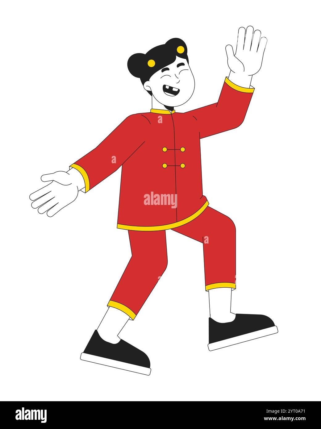 Adorable chinese girl jumping in spring festival costume 2D cartoon ...