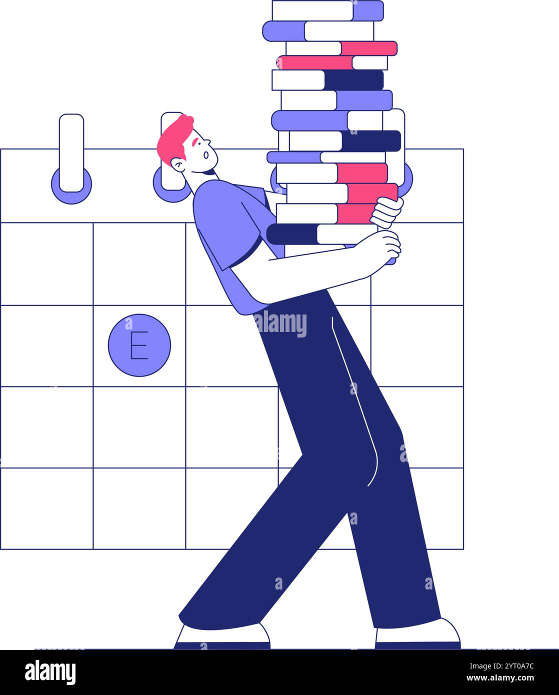 Male Character Carrying Stack Of Books In Front Of Calendar In Flat ...