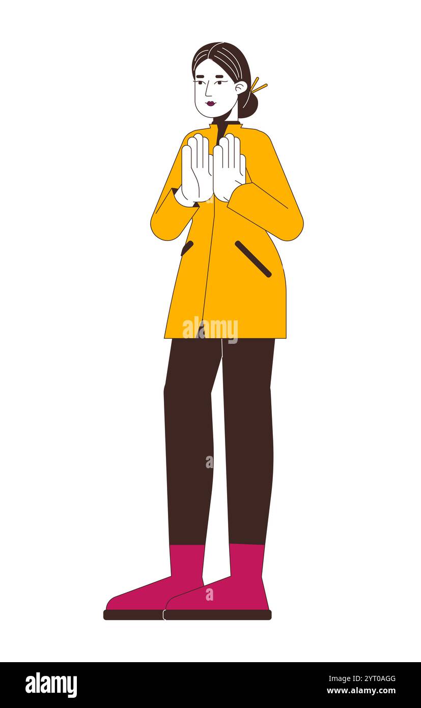 Modern chinese woman in autumn coat clapping hands 2D cartoon character Stock Vector Image & Art ...