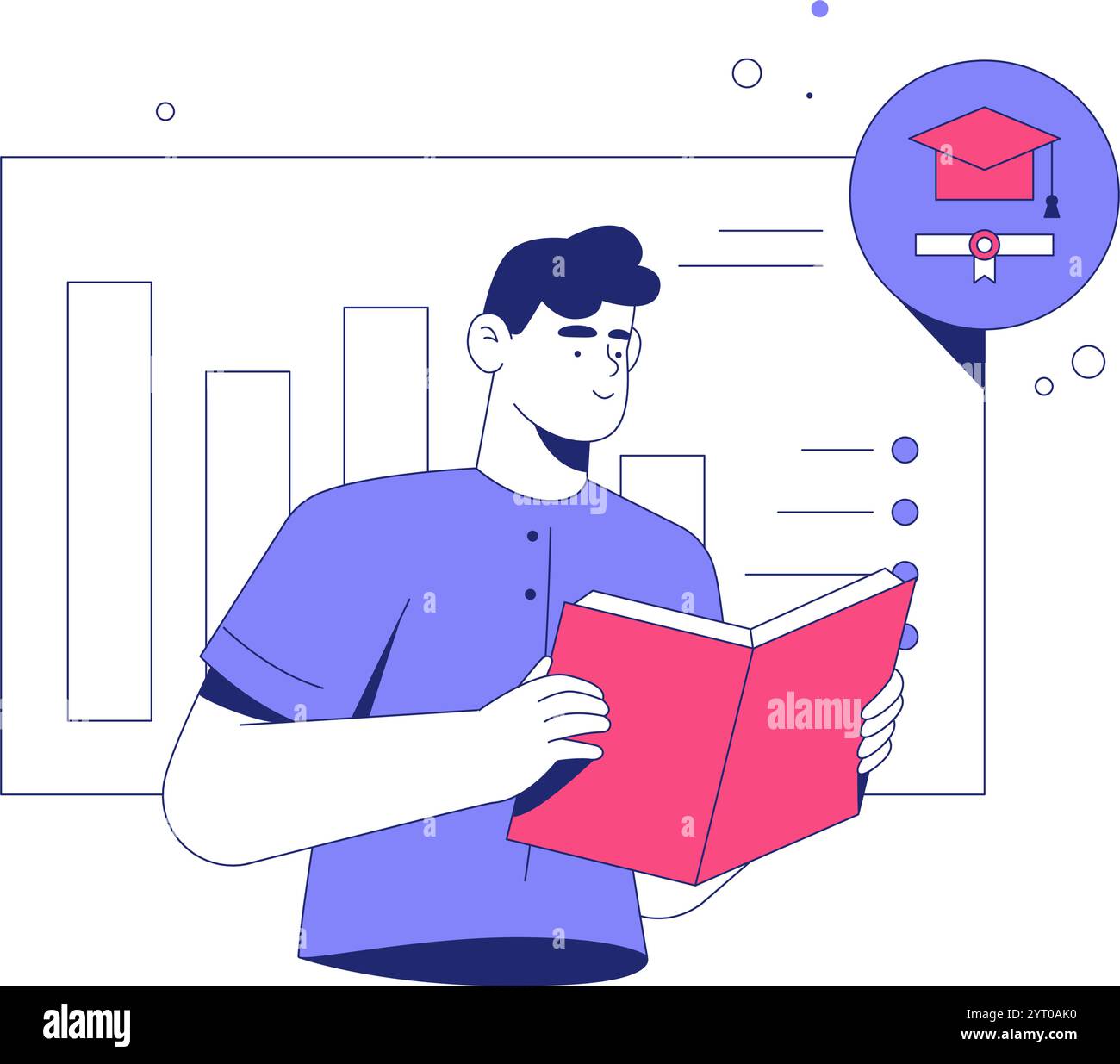 Male Student Reading A Book With Academic Achievement Icon In Flat ...