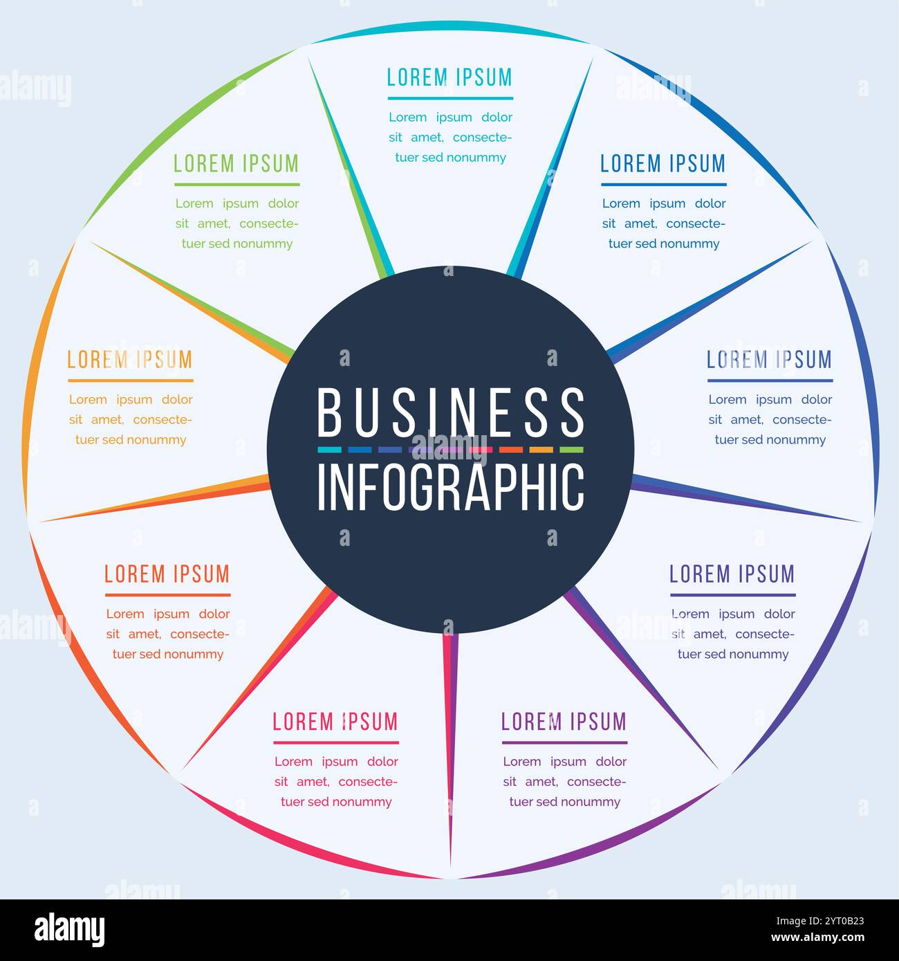 Circle Infographic template business information 9 objects, steps, elements or options ...
