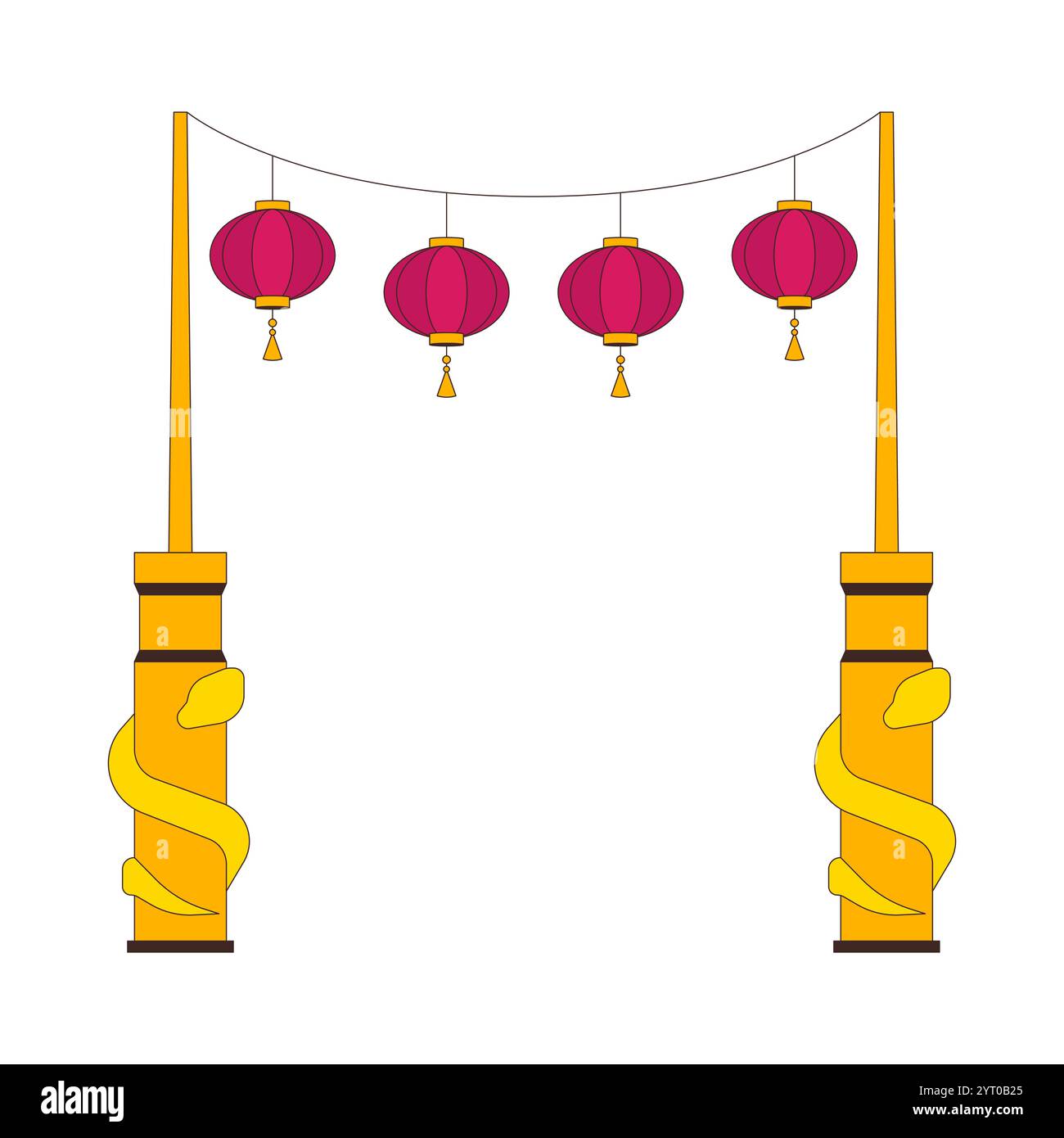 Chinese temple entrance with hanging paper lanterns 2D cartoon object ...