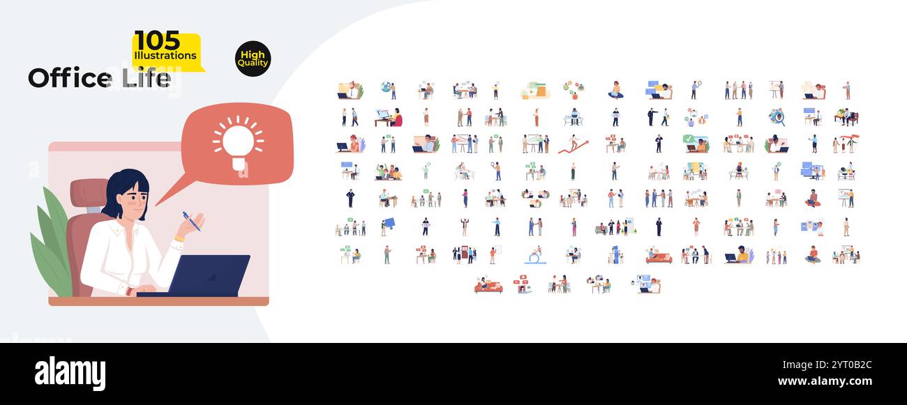 Workplace office life cartoon flat illustrations mega bundle Stock ...