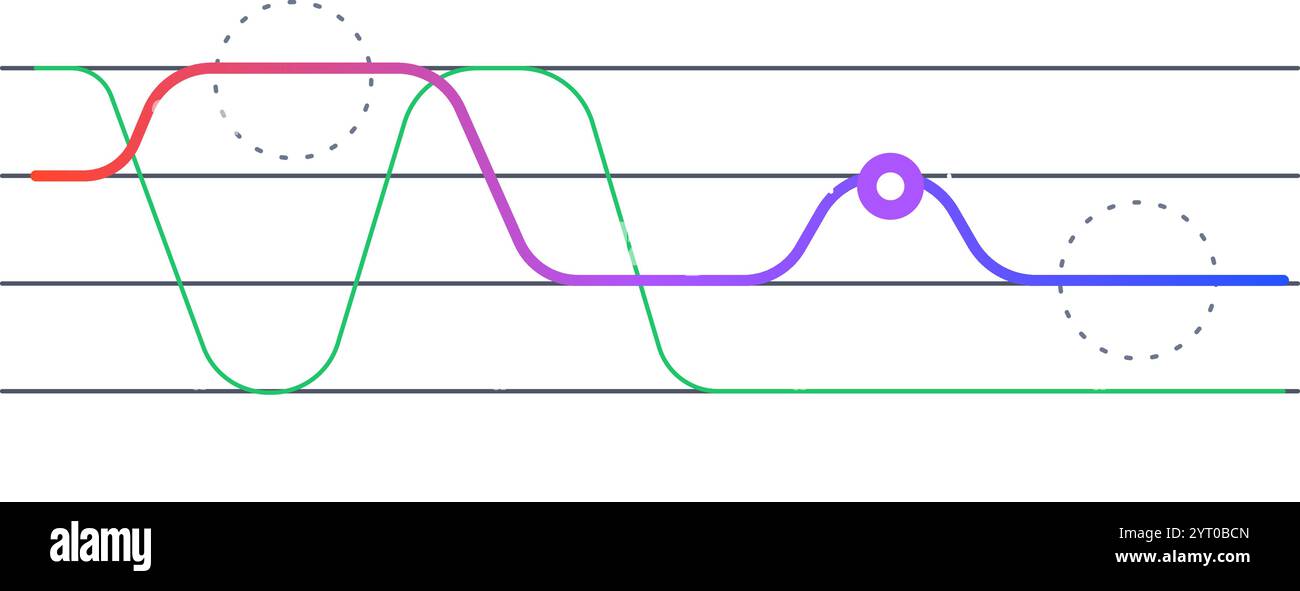 Colorful line graphs fluctuating over a grid represent business performance, data analysis, and ...