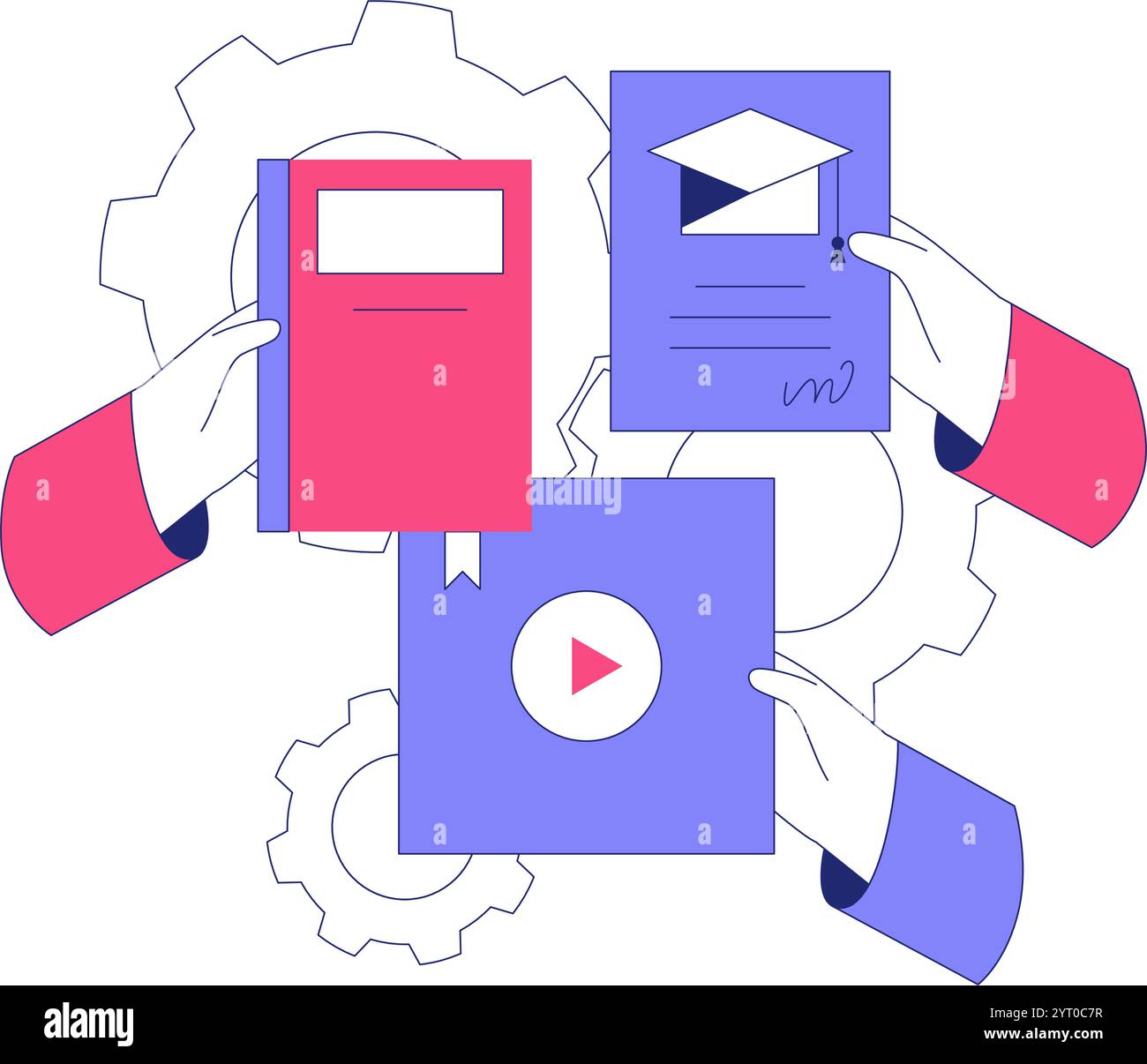 Educational Resources With Books And Graduation Cap In Flat Vector ...