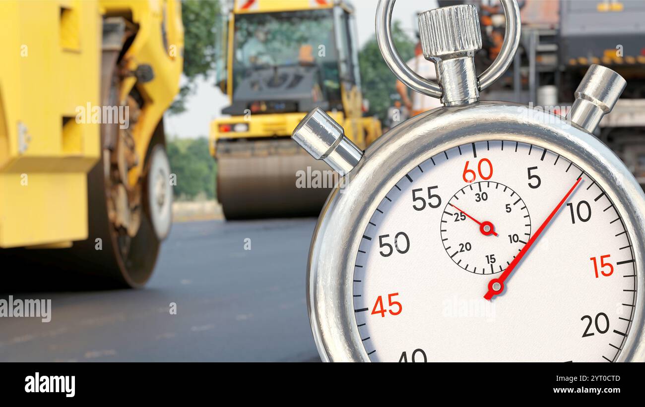 Stopwatch in front of road construction site Stock Photo - Alamy