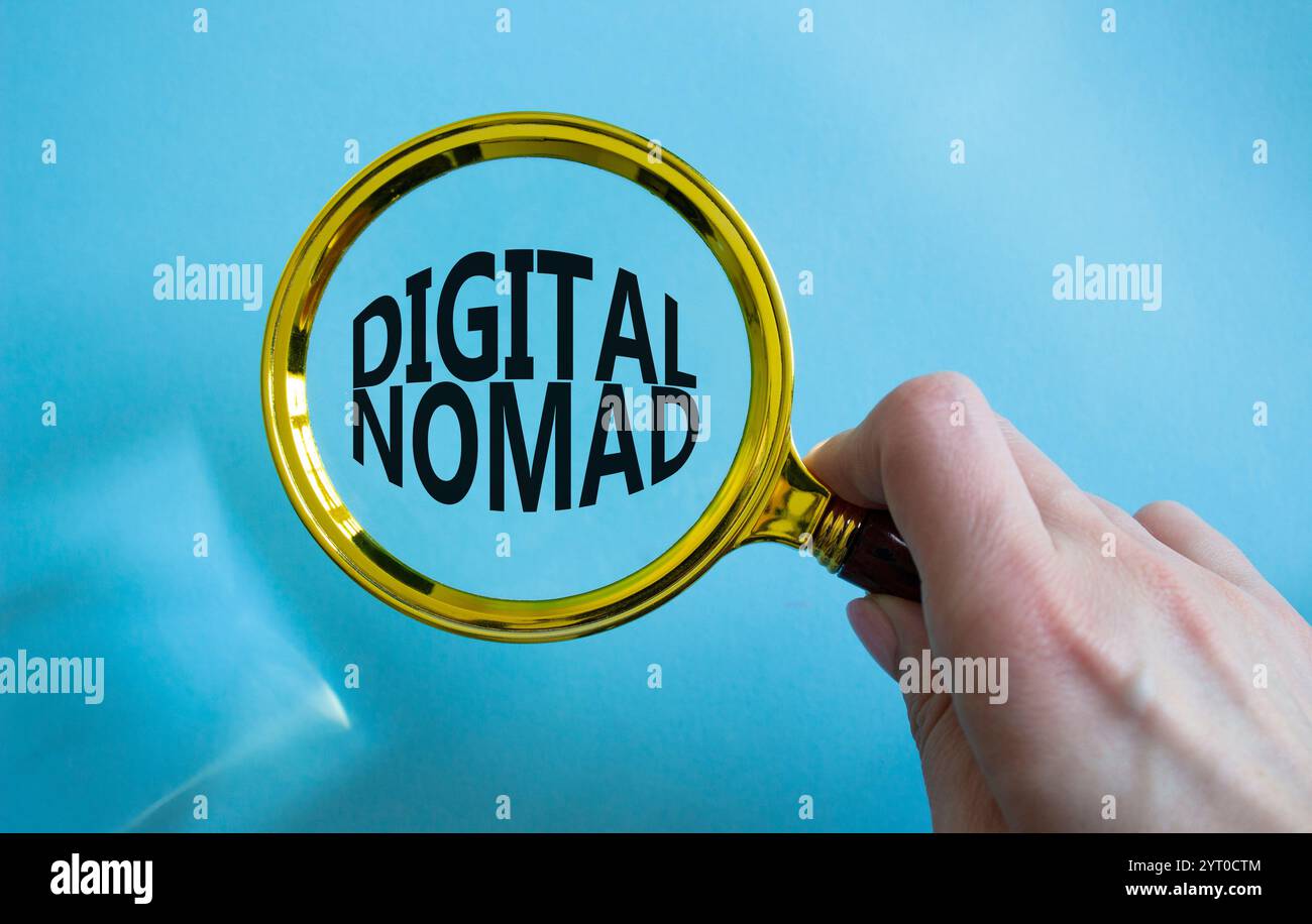 Digital Nomad symbol. Concept word Digital Nomad with Magnifying glass ...