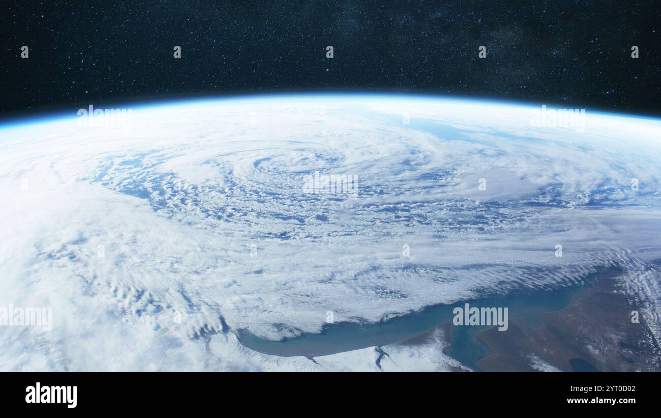 Amazing blue planet earth with ocean, clouds and continents in open ...