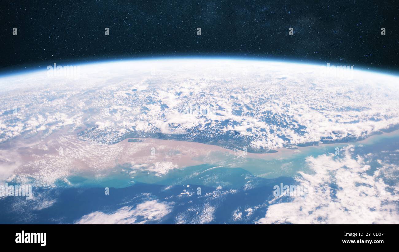 Beautiful blue planet earth with ocean, clouds and continents in open ...