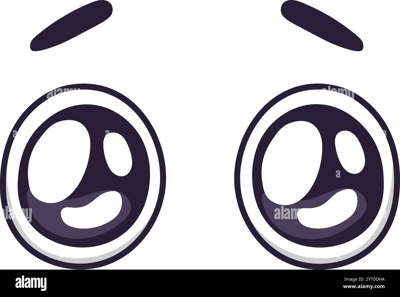 Two large cartoon eyes looking worried, with raised eyebrows and pupils ...