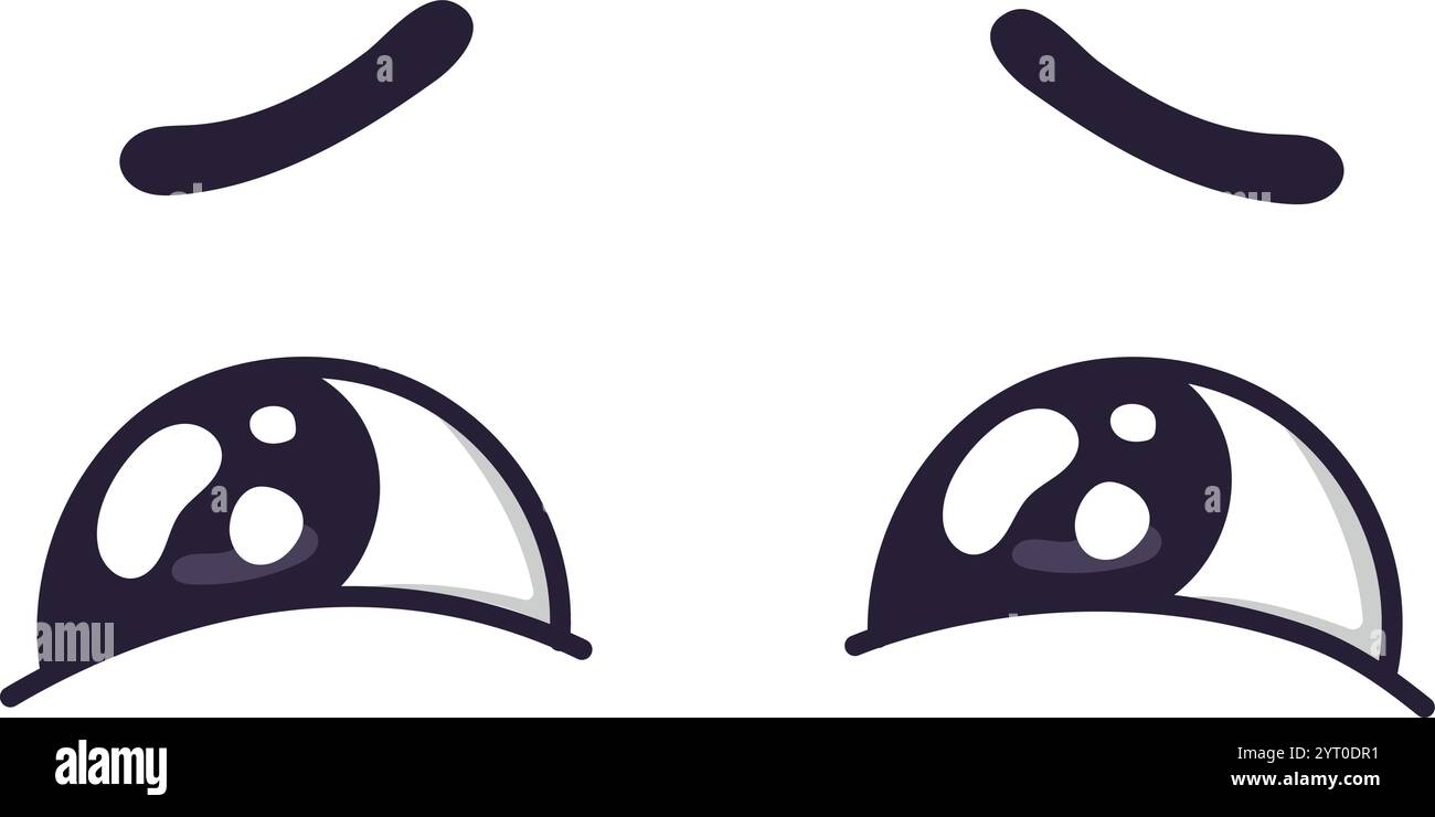 Two sad cartoon eyes are expressing sadness, looking down with eyebrows ...