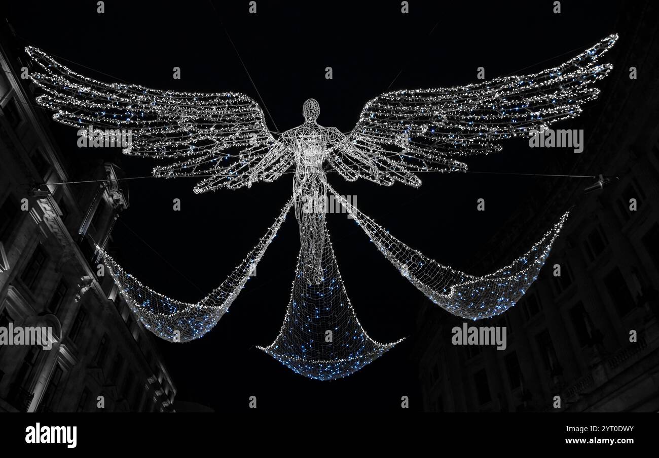 Christmas light angels on Regent Street in London. Taken at night ...