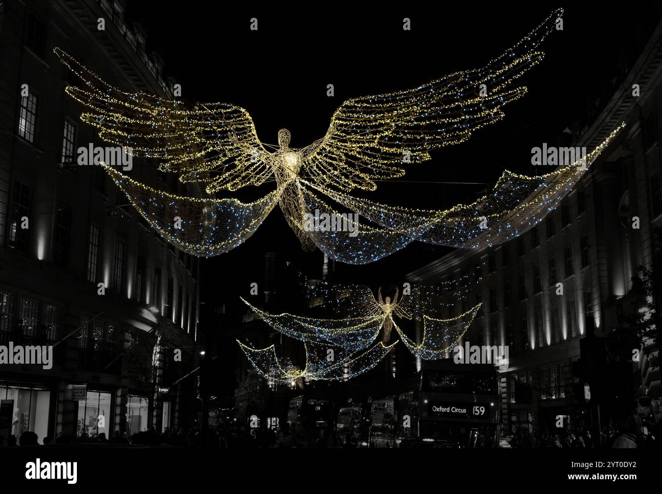 Christmas light angels on Regent Street in London. Taken at night ...