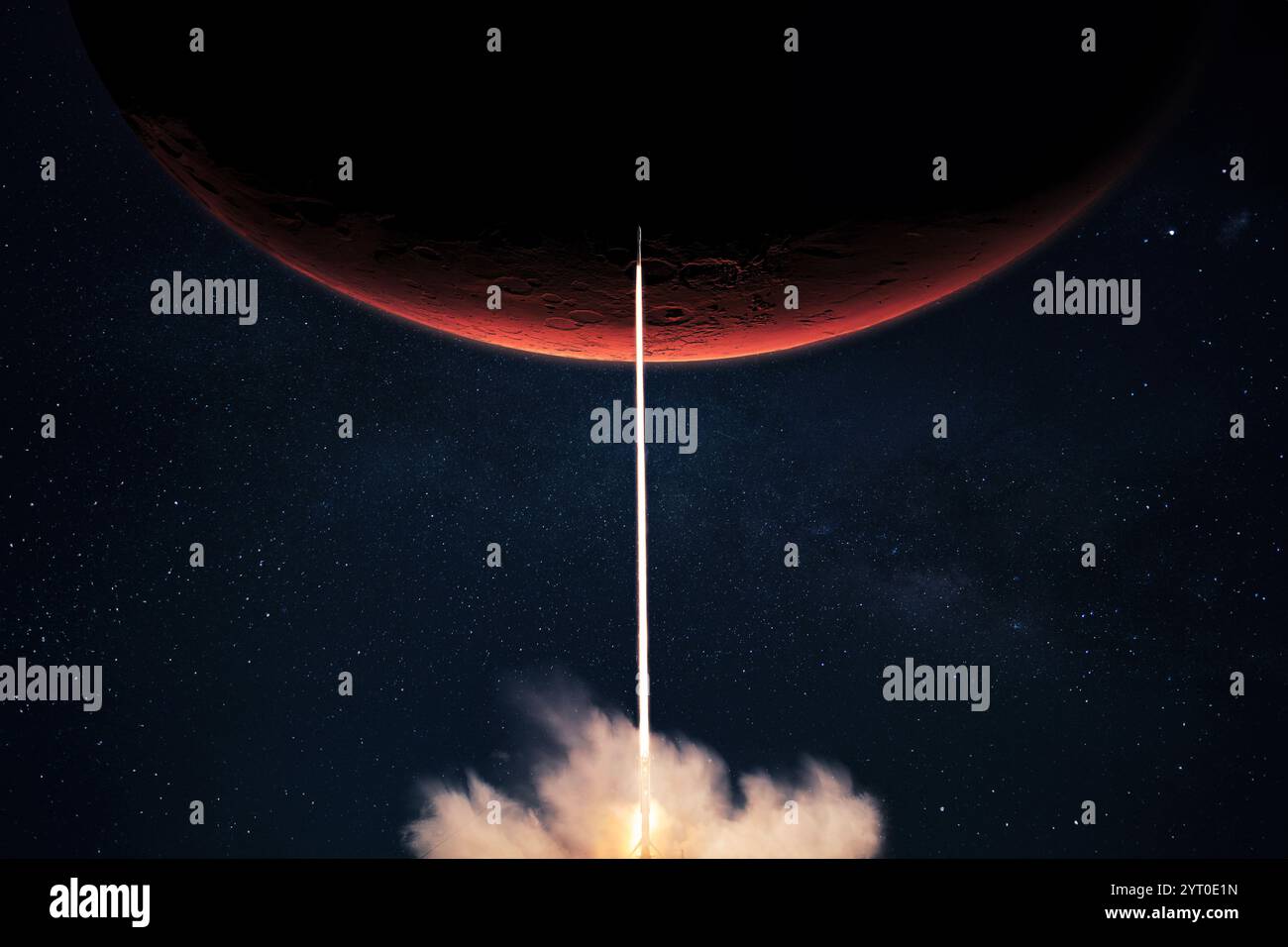 Rocket with blast and smoke takes off to the red planet mars mars ...
