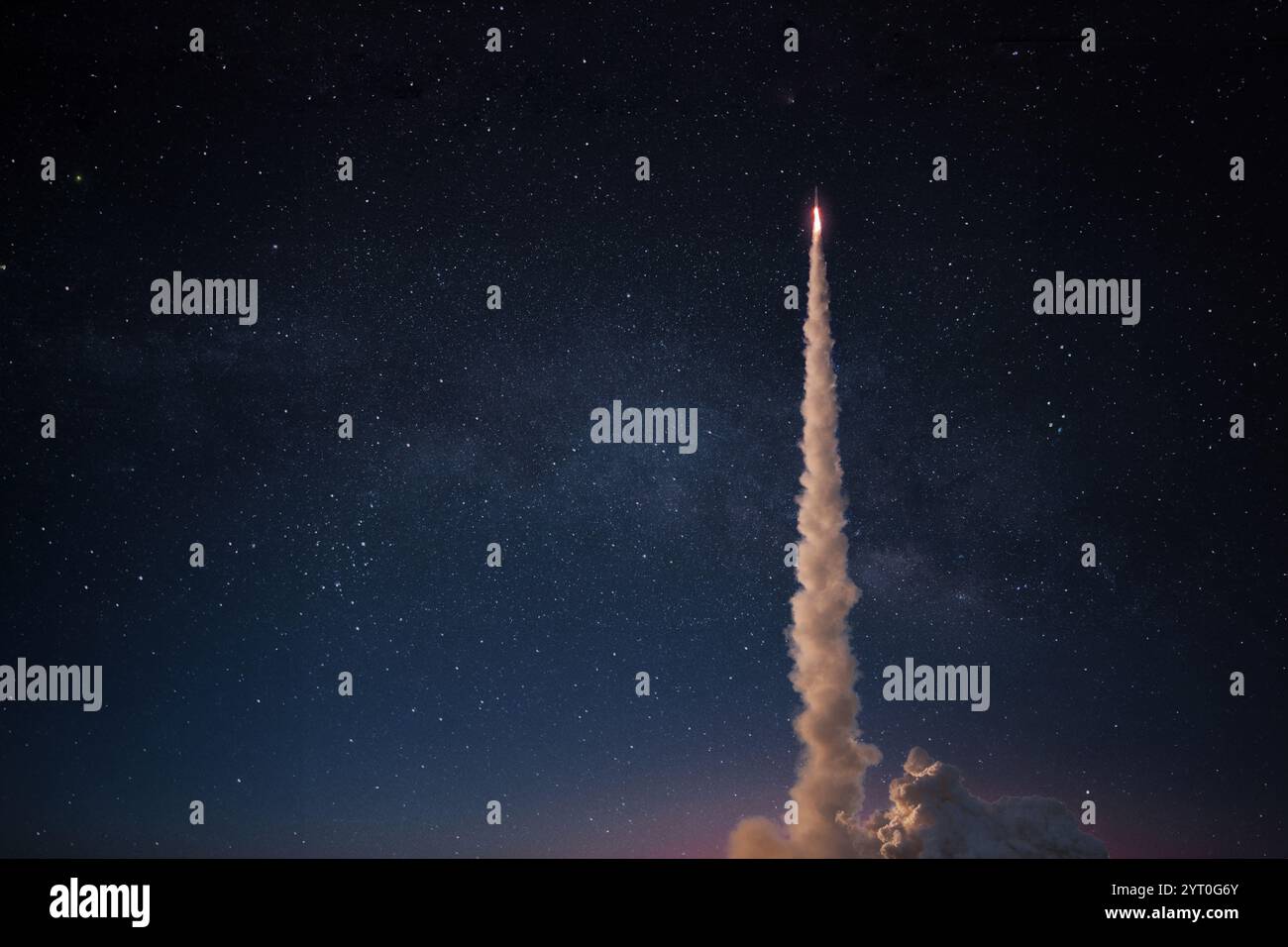 Successful launch of a space rocket into outer space. Spaceship lift ...