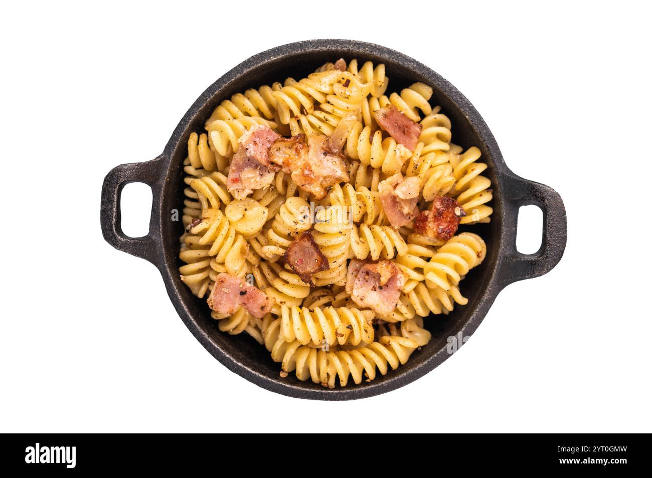 Fusilli delicious carbonara pasta topped with crispy bacon bits and ...