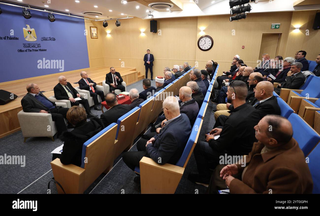 Palestinian Prime Minister Mohammad Mustafa meets with institutions of ...