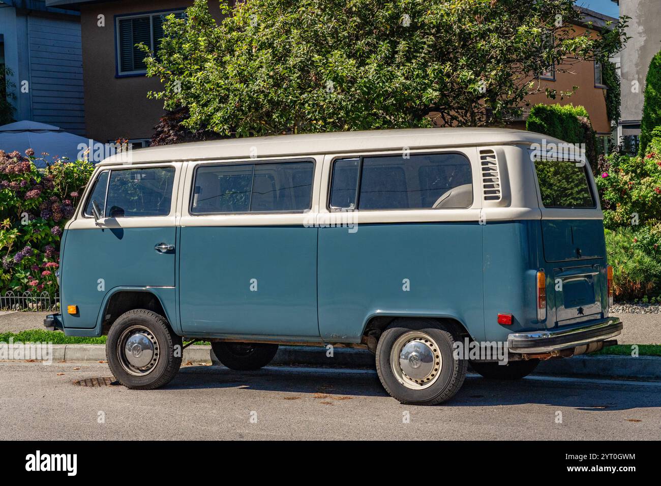 Vancouver, BC, Canada-September 5, 2024: Bright yellow VW combi camper ...