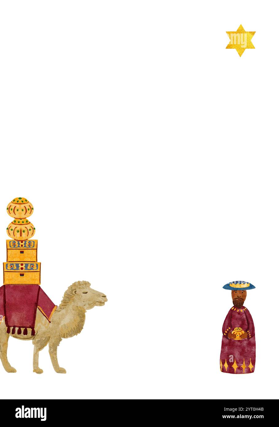 Wise man and a camel with gifts, gold, star of David Christmas ...