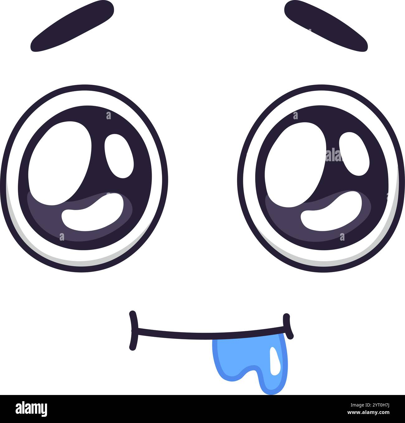 Funny cartoon face with big, round eyes, small eyebrows, a smiling ...