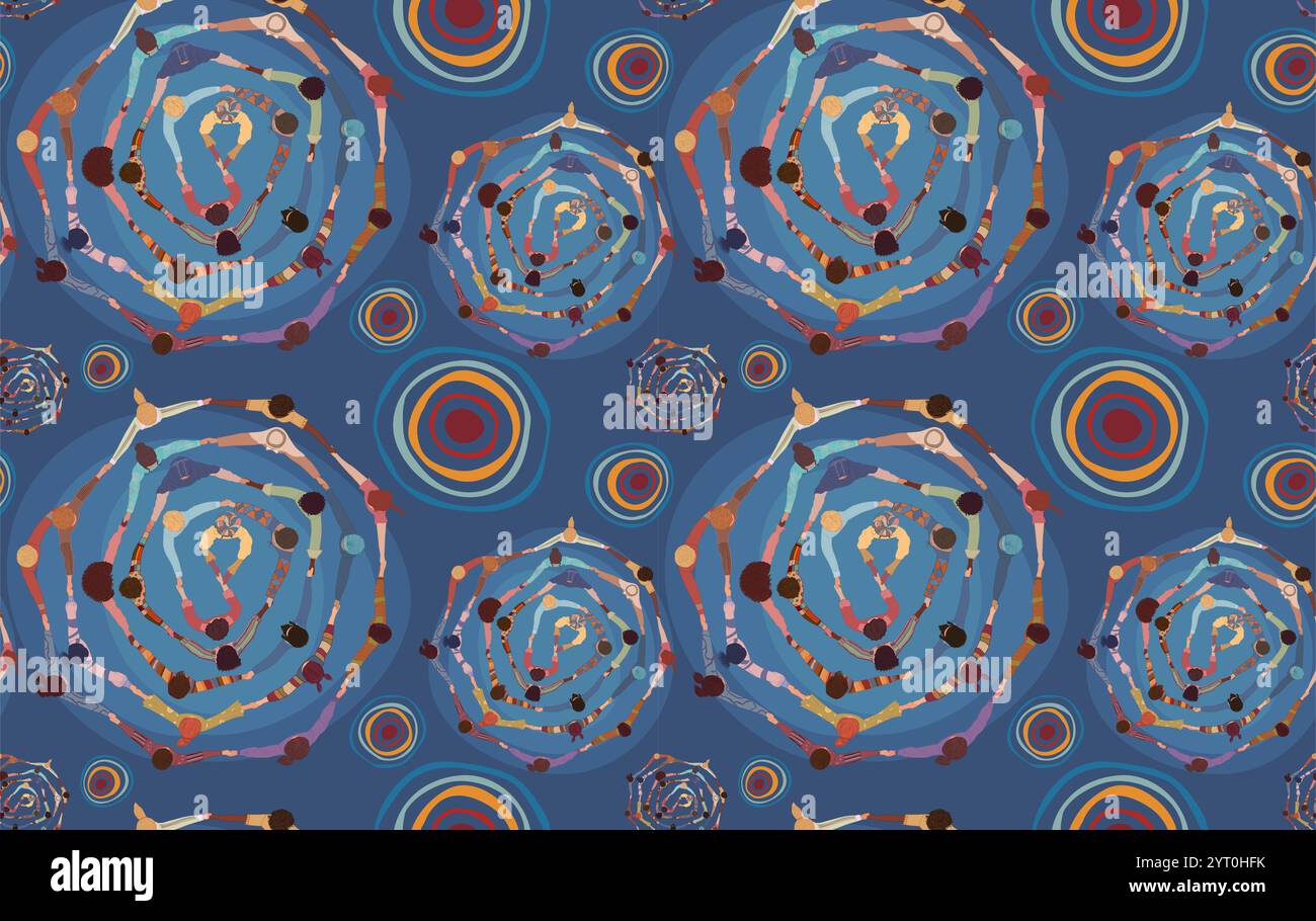 Background seamless pattern with group of diverse people in a circle ...