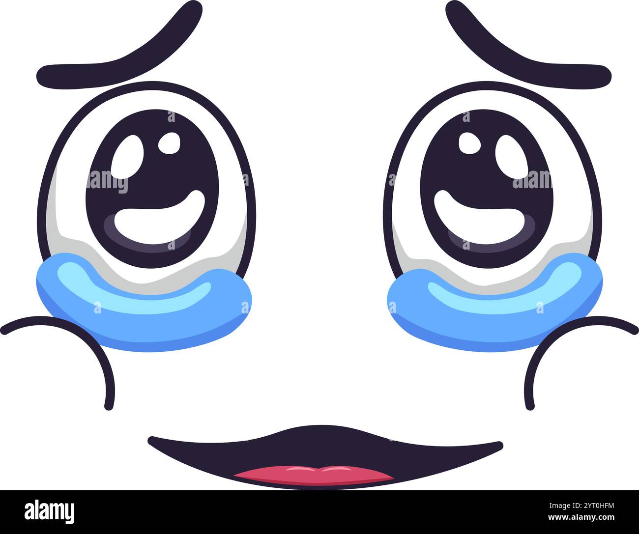 Cartoon face is expressing mixed emotions, crying tears of joy with ...