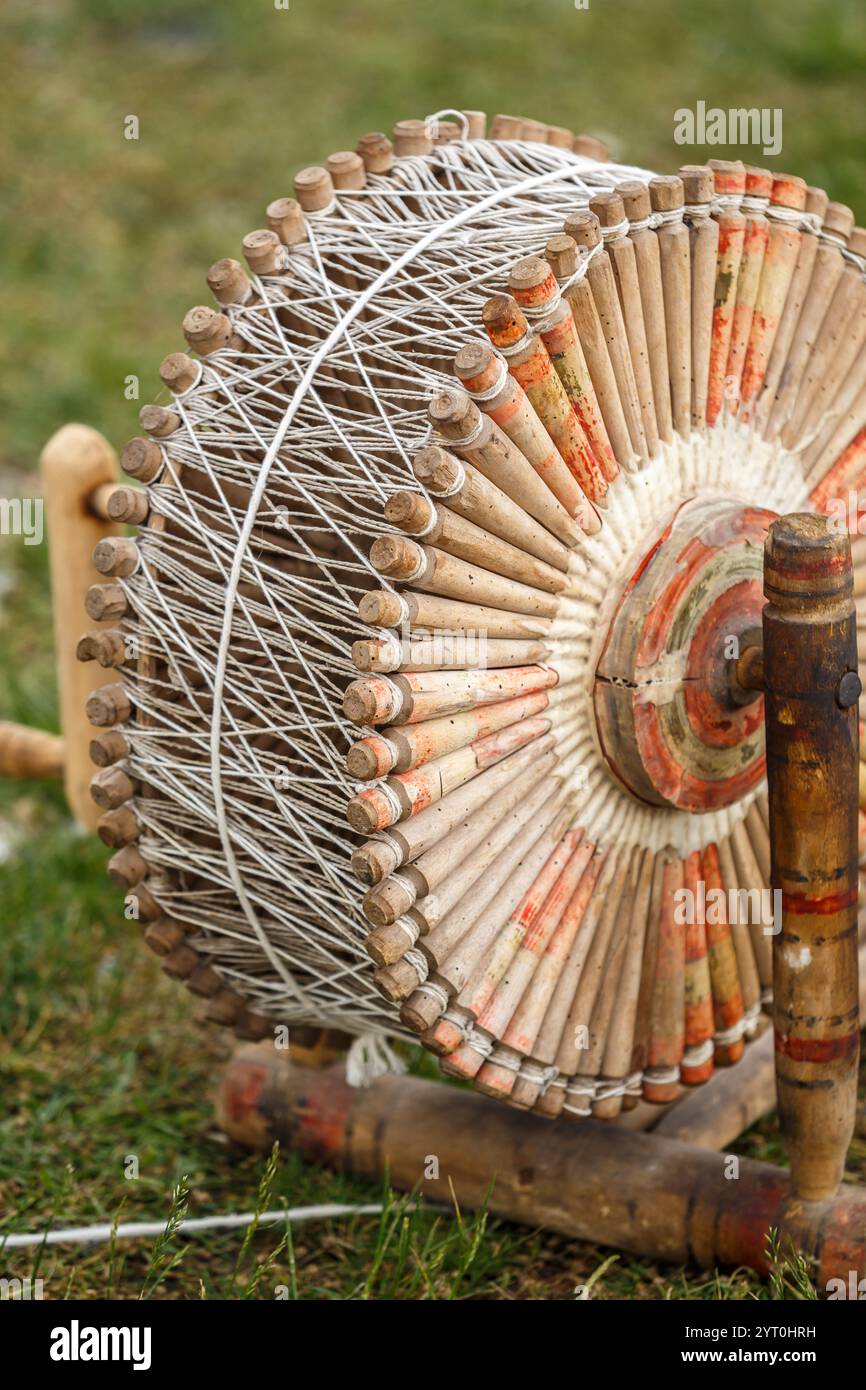 Ancient wooden spinning wheel at Turkish Etnospor Kultur Festivali ...