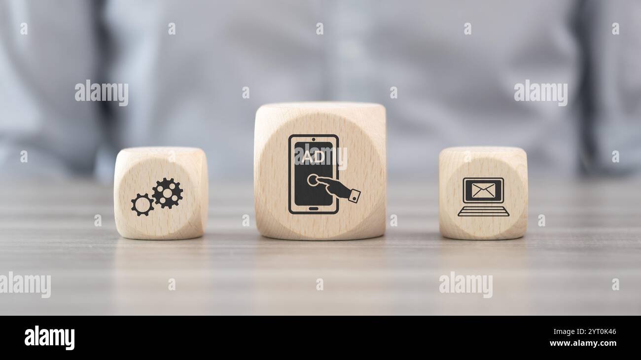 Wooden blocks with symbol of advertising concept Stock Photo - Alamy