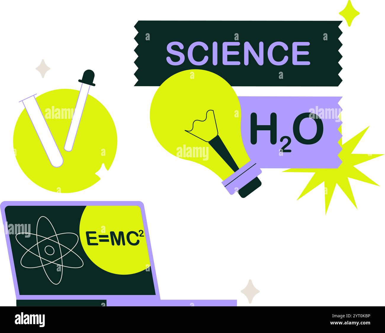 Scientific Symbols With Laboratory Tools And Laptop In Flat Vector ...