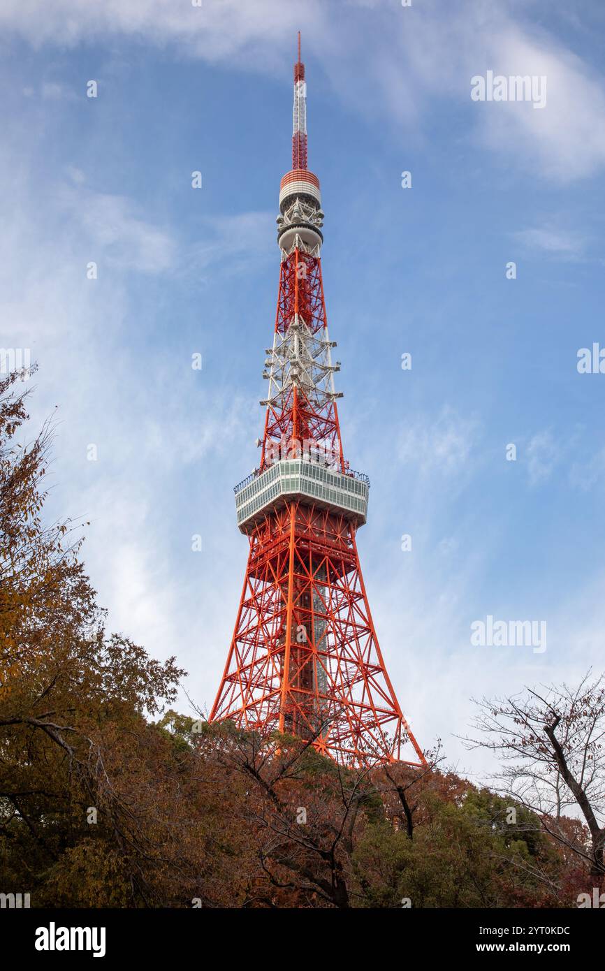 The 332.9 meter tall Tokyo Tower, officially Japan Radio Tower, a ...