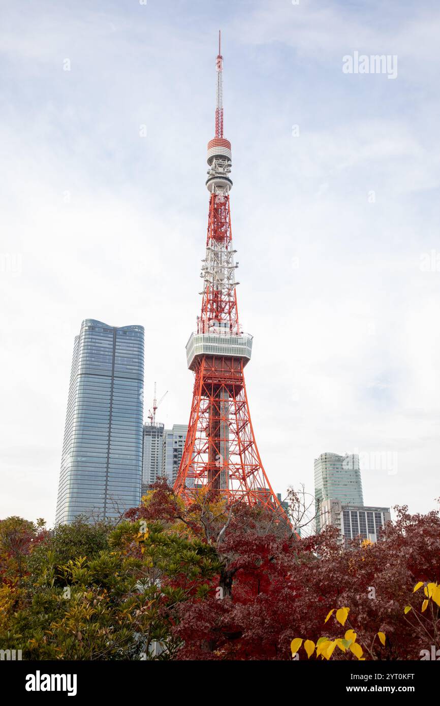 The 332.9 meter tall Tokyo Tower, officially Japan Radio Tower, a communications and observation ...