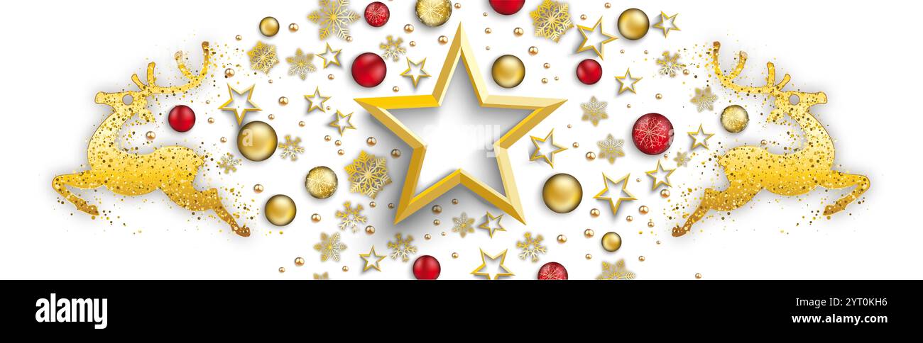 Christmas Golden Star Baubles Reindeers White Header Christmas banner ...