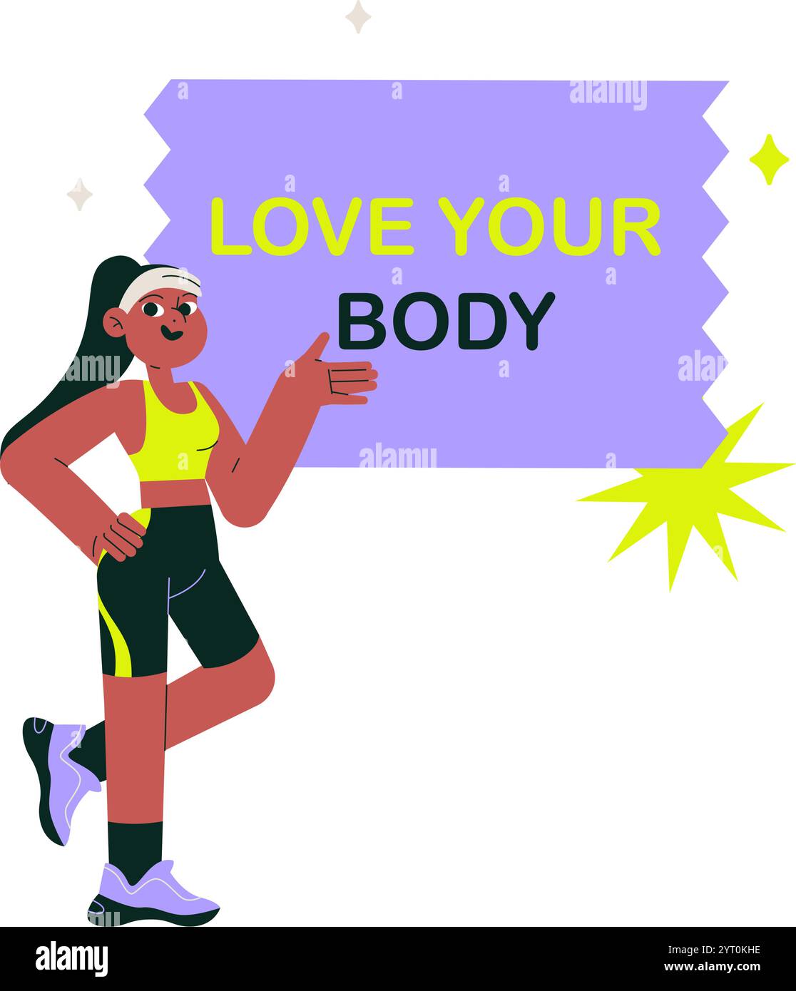 Female Fitness Enthusiast Pointing At Motivational Sign In Flat Vector ...