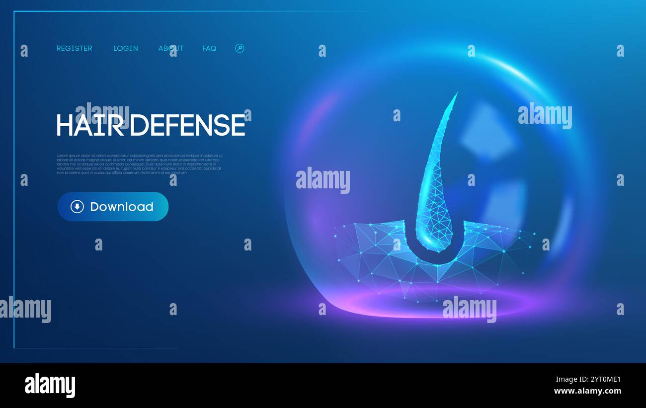 Digital hair follicle under a glowing virtual sphere shield dome with ...