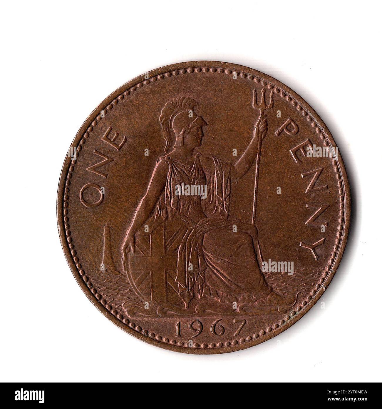 The back of a vintage Queen Elizabeth II penny from Great Britain on a ...