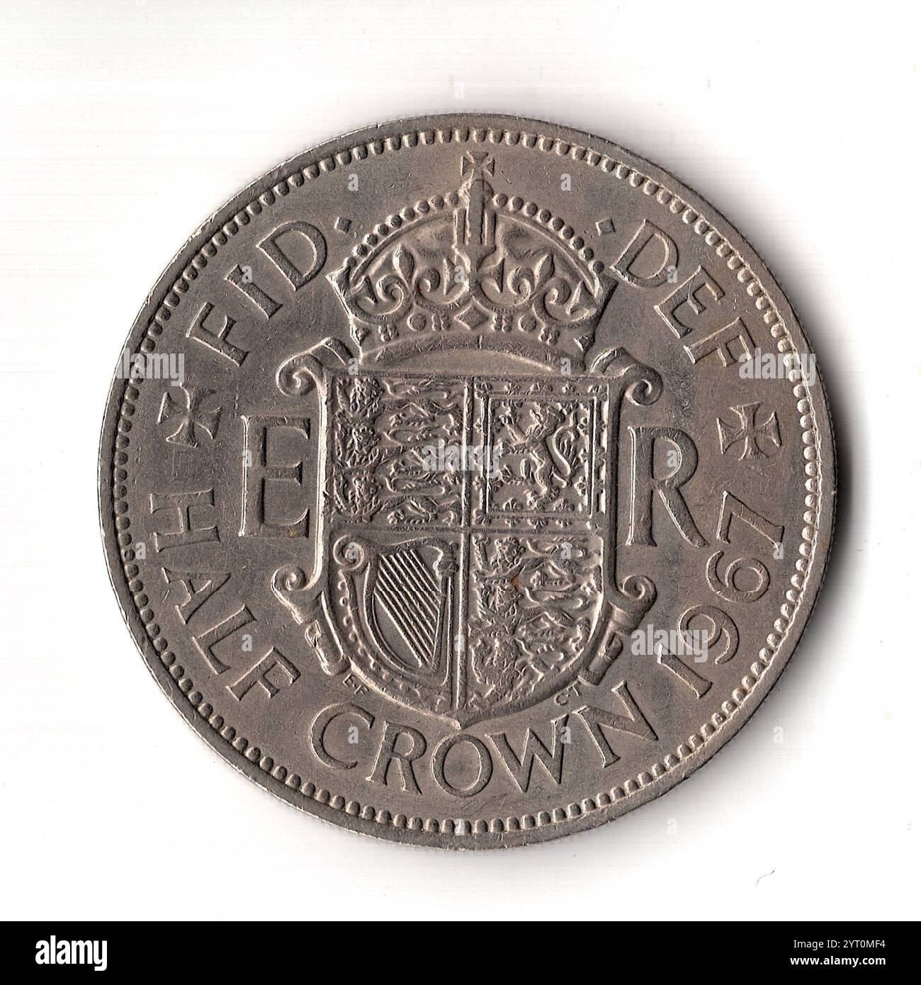 The back of a vintage Queen Elizabeth II half crown from Great Britain ...