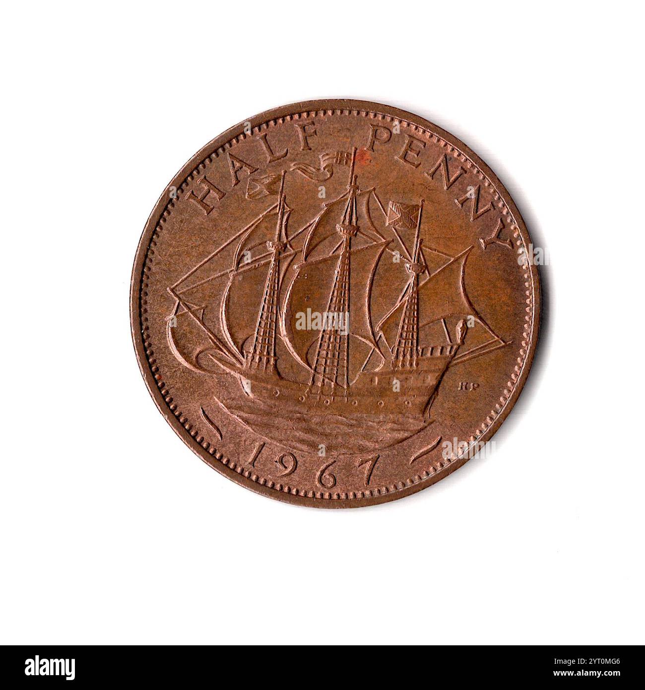 The back of a vintage Queen Elizabeth II half penny from Great Britain ...