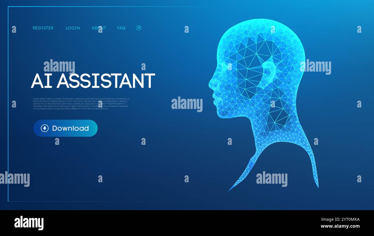 Futuristic low poly AI assistant design with a digital human head ...