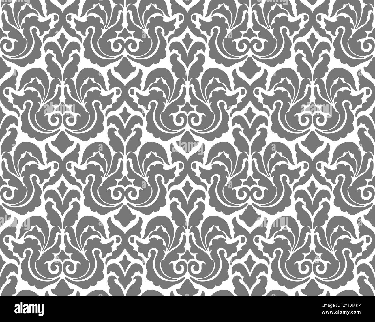 Damask seamless pattern. Gray damask pattern with symmetrical floral ...