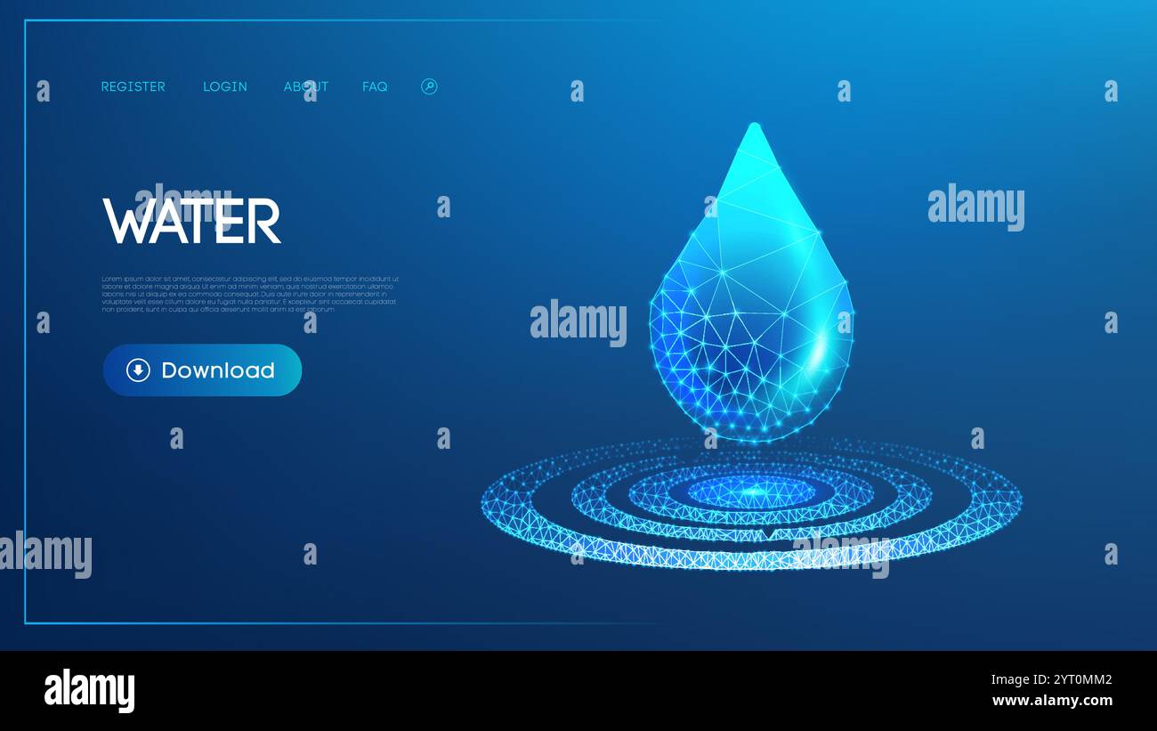 Digital water drop with glowing polygonal pattern and blue tones for ...