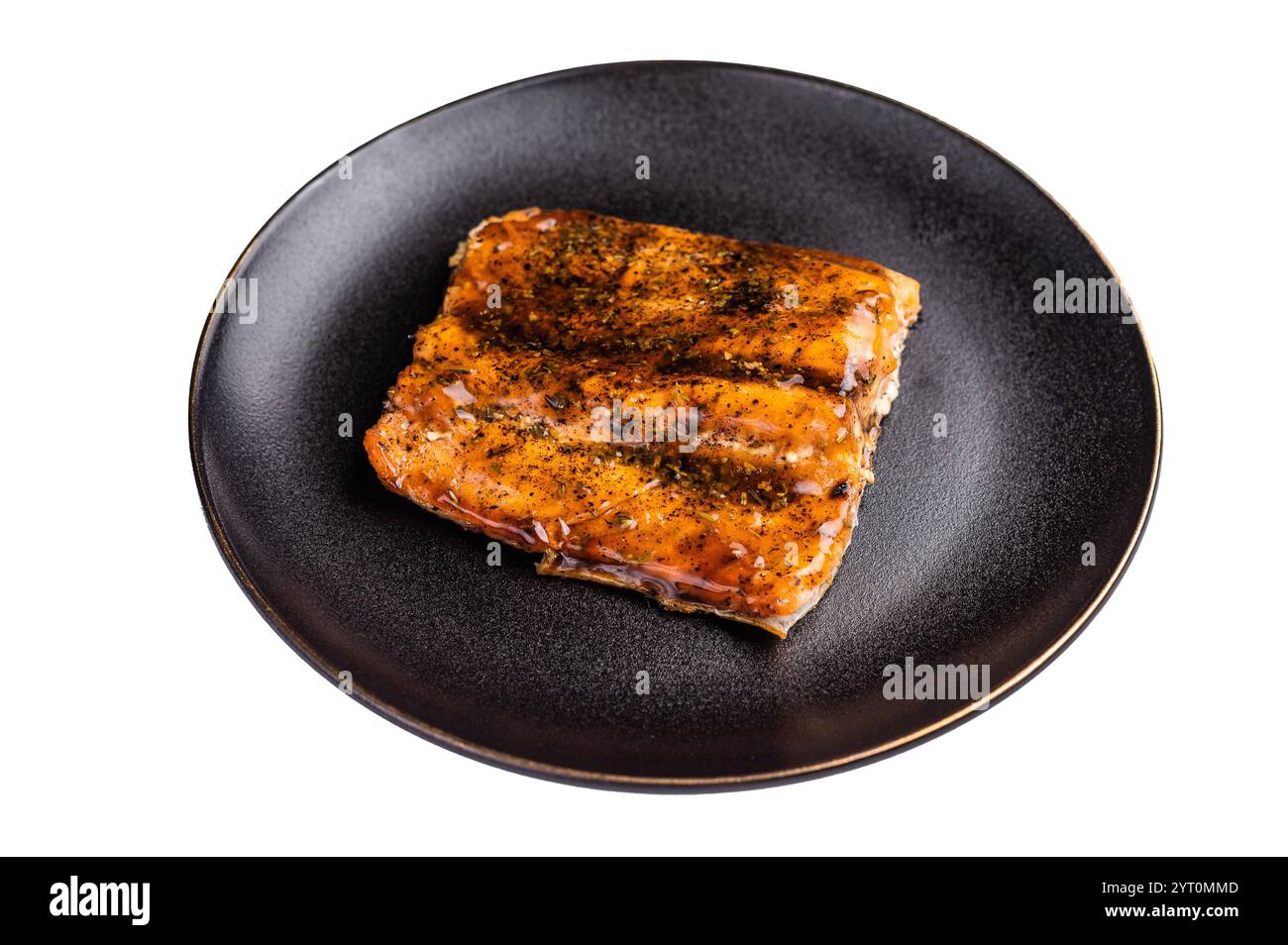 Japanese Teriyaki salmon fish fillet with sauce glaze isolated on white ...