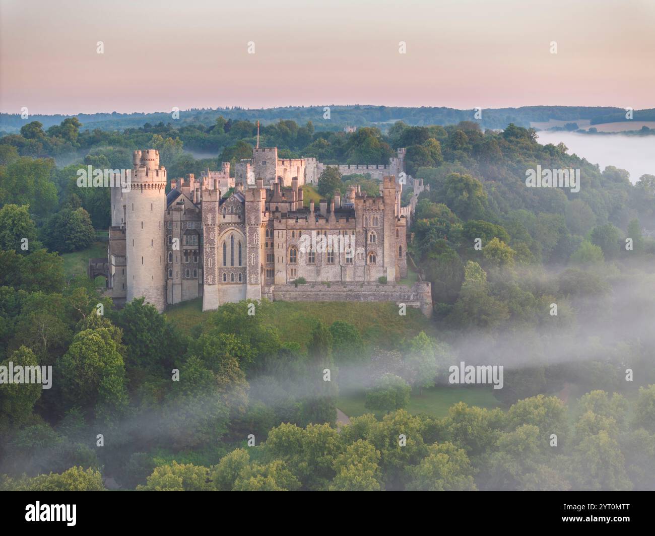 Arundel Castle on a beautiful misty morning, West Sussex, England ...