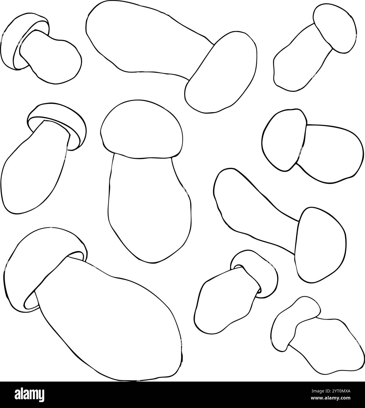 Outline illustration of various mushroom shapes with smooth contours on ...