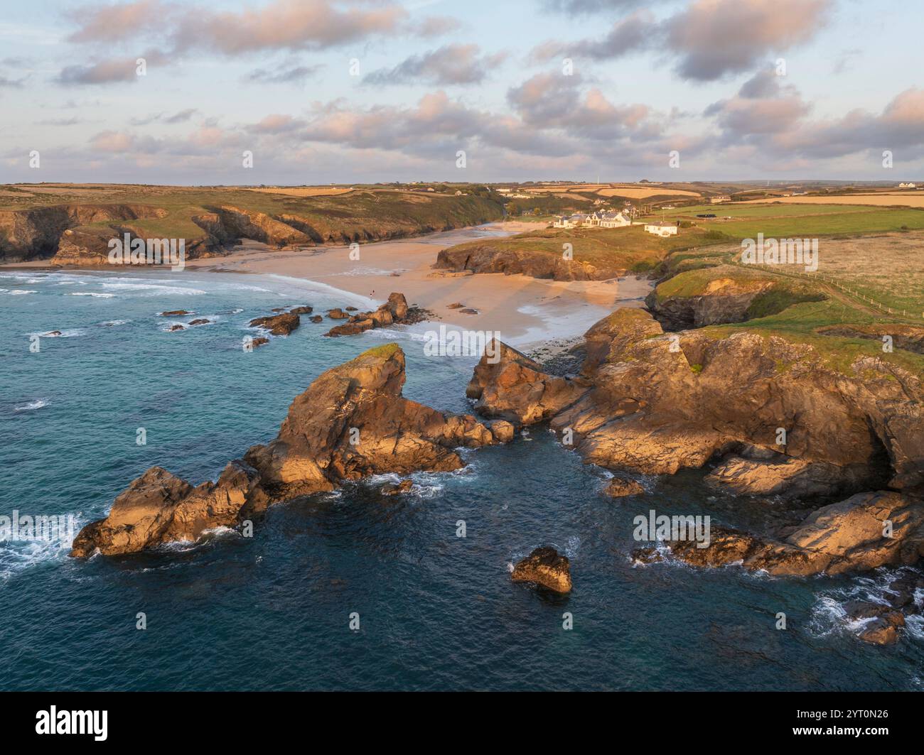 Aerial view of Porthcothan Bay in North Cornwall, England. Summer ...