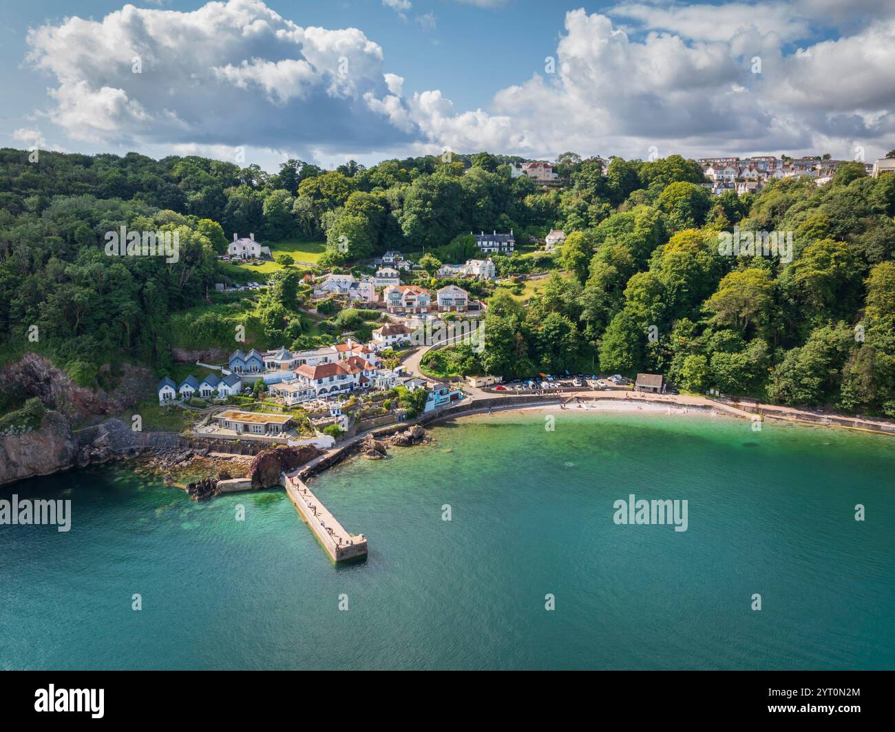 Aerial view of Babbacombe Beach and village in Torbay, Devon, England ...