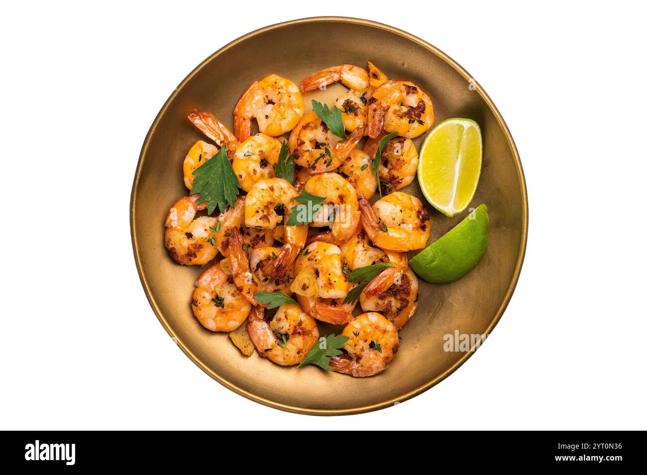 BBQ roasted Shrimps Prawns in a plate isolated on white background ...