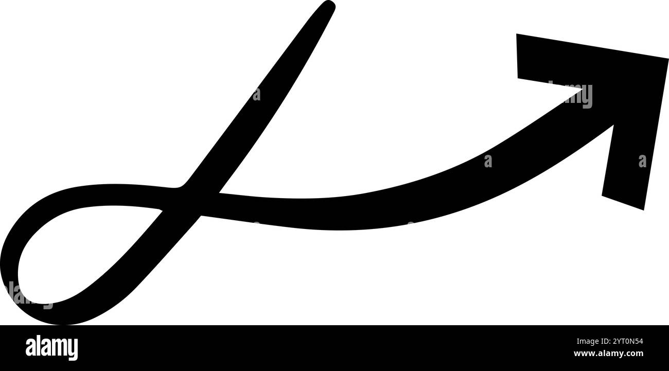 Single black arrow pointing upwards with a curved trajectory ...